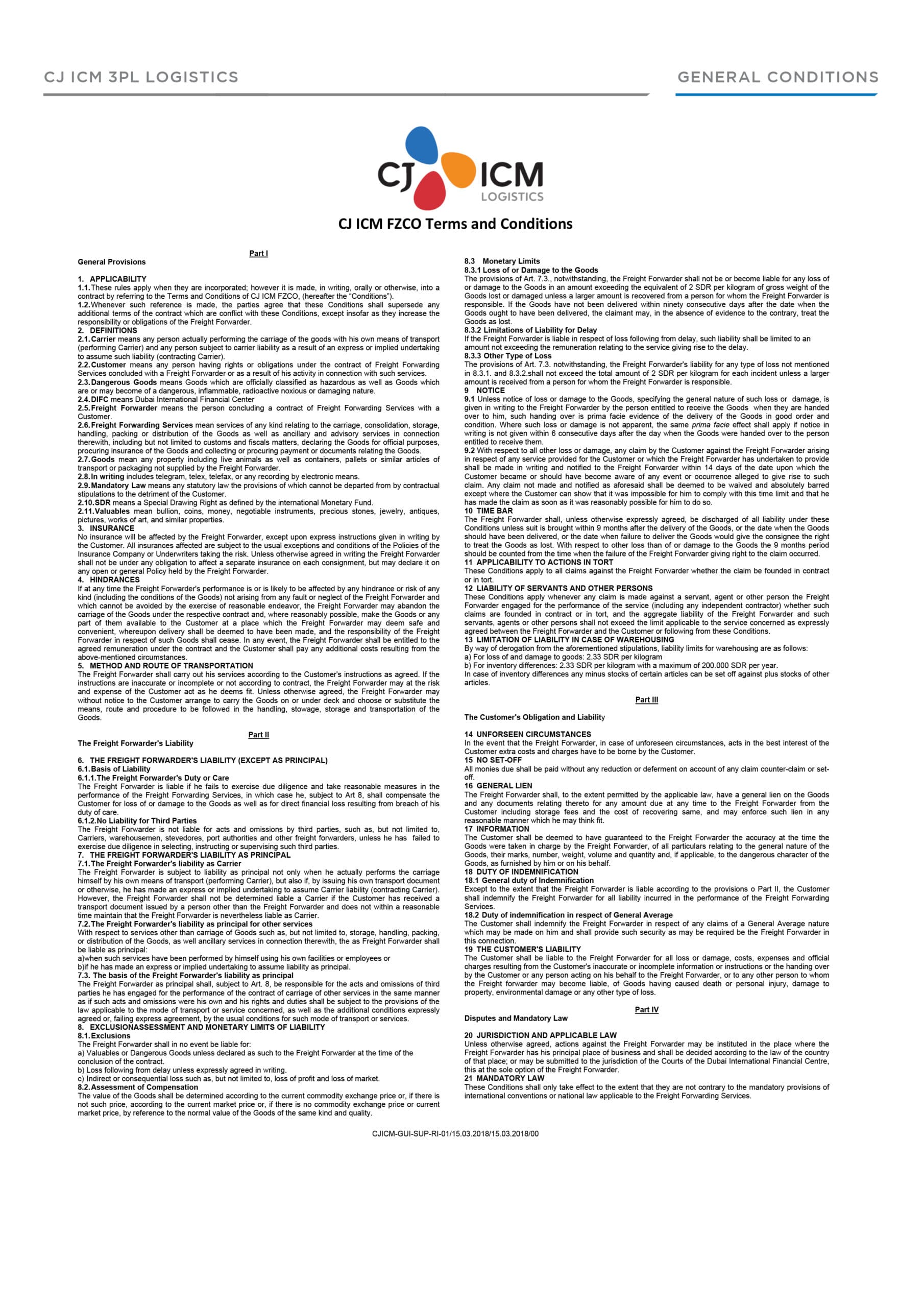 General Conditions - CJ ICM Bonded Warehousing Netherlands